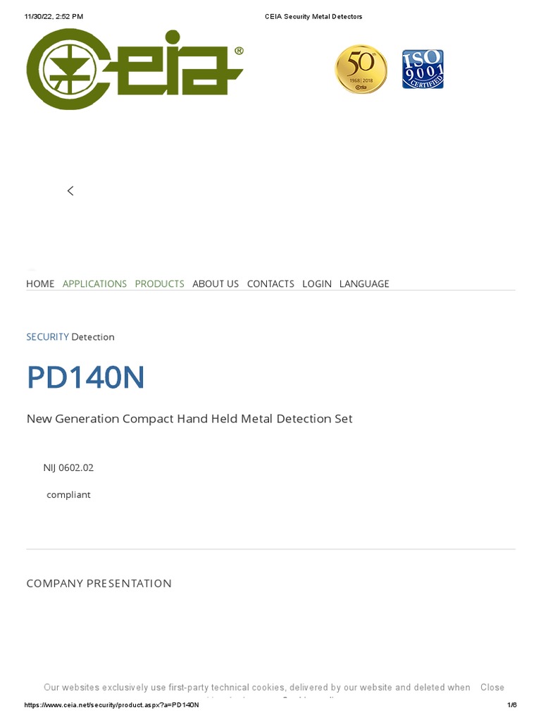 CEIA Security Metal Detectors PD140N | PDF | Http Cookie | Metal Detector