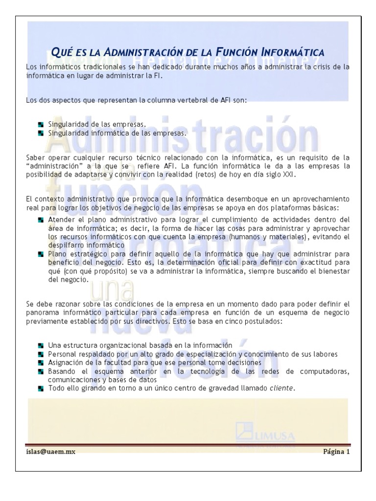 03 - Que Es La Administración de La Función Informática | PDF ...