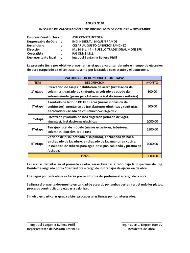 Anexo #01 - Informe de Valorización Sitio Propio | PDF