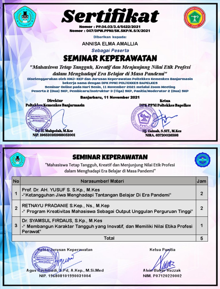 Sertifikat Seminar Annisa Elma Amallia | PDF | Kesehatan Holistik