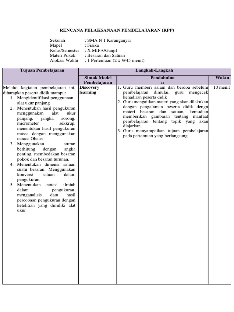 RPP 1 Lembar - Besaran Dan Satuan | PDF | Karier & Perkembangan