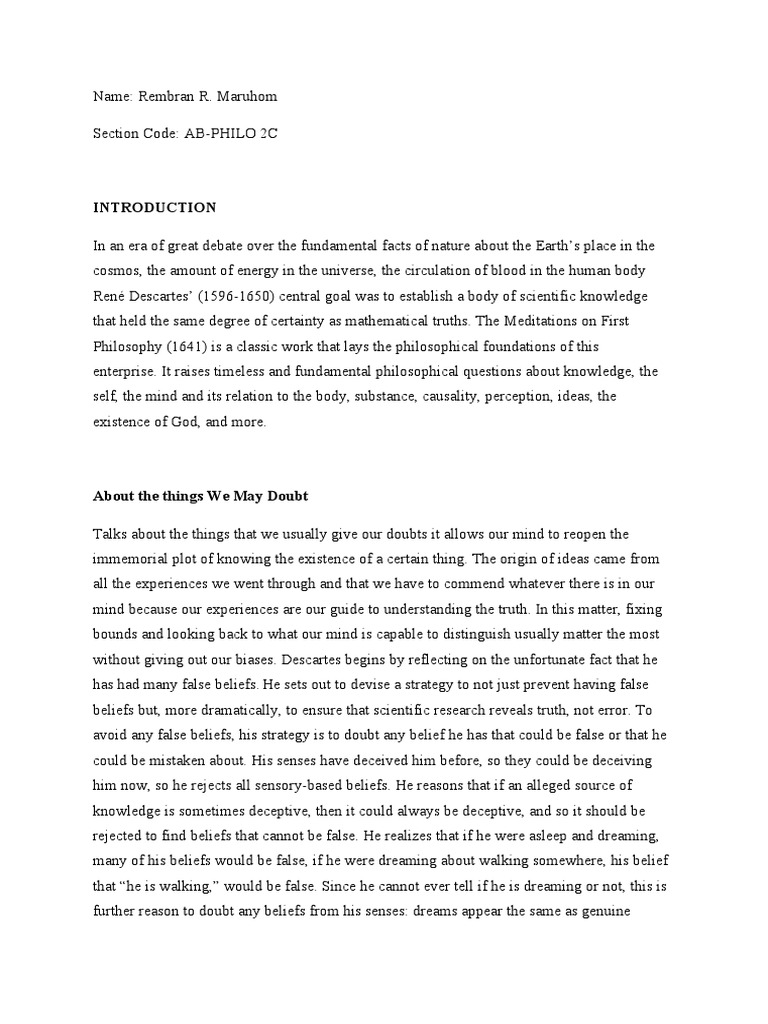 Descartes' Meditations: Certainty & Doubt | PDF | René Descartes ...