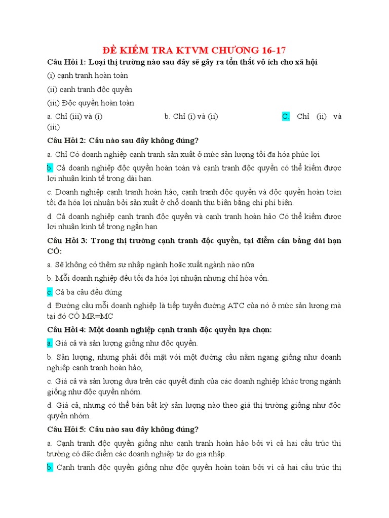 ĐỀ KIỂM TRA KTVM CHƯƠNG 16 | PDF