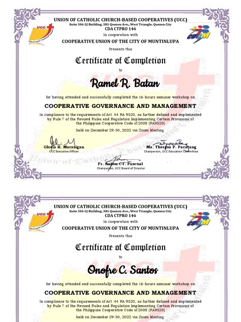 GOVERNANCE-TRAINING-CERTIFICATE-CUCM-December 2022 | PDF | Christian ...