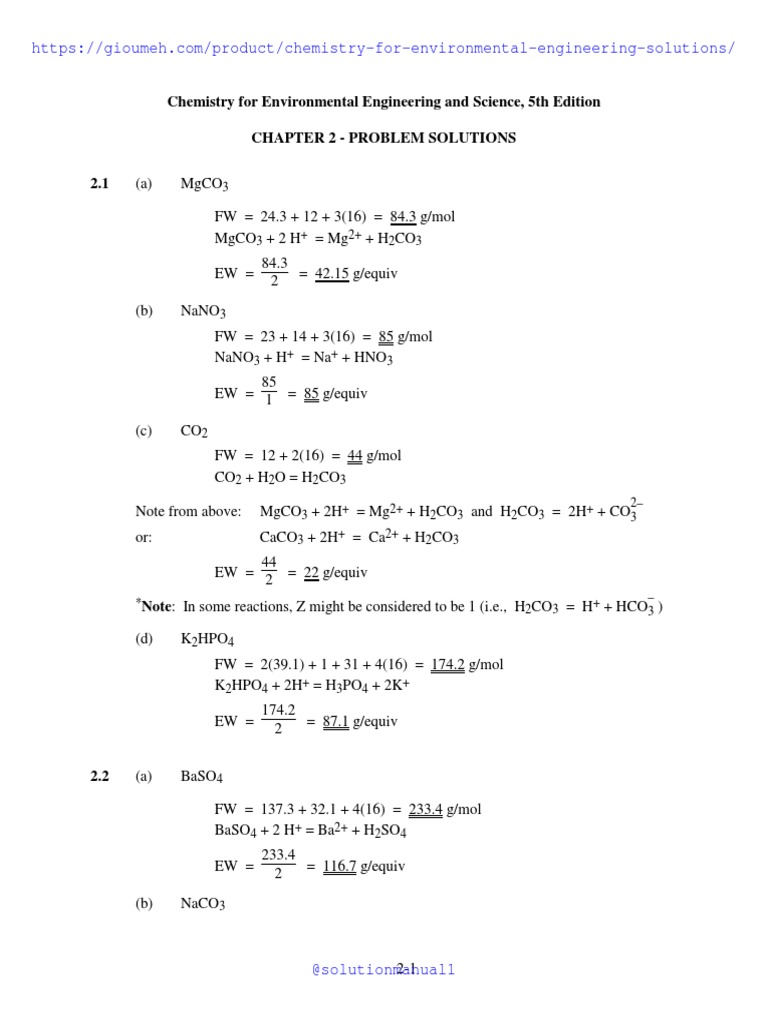 Chemistry For Environmental Engineering and Science 5th Edition Clair ...
