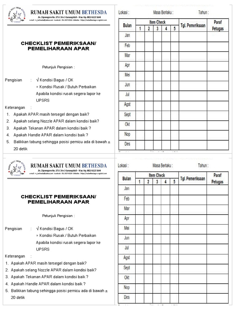 Checklist Pemeriksaan Apar | PDF