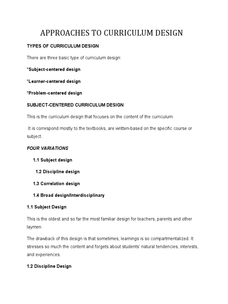 Approaches To Curriculum Design | PDF