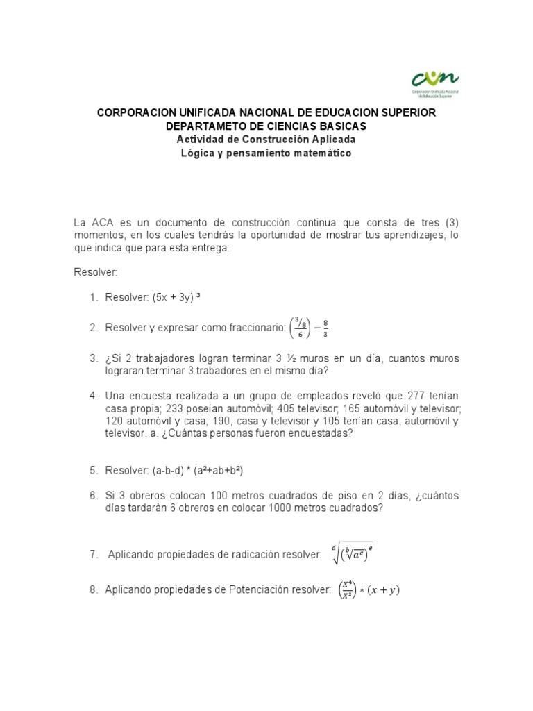 ACA 2 - Lógica y Pensamiento Matematico | PDF