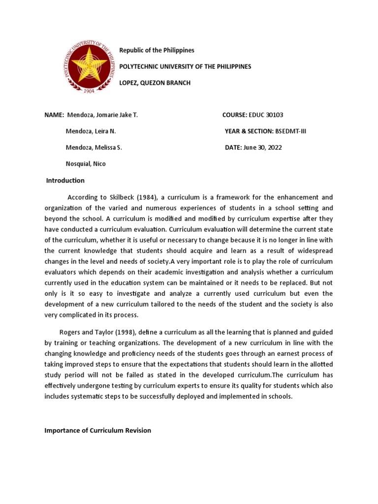 Curriculum Revision | PDF | Curriculum | Expert