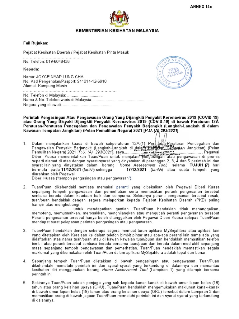 ANNEX - 14c - Peraturan - 12A - Bawah - PPN - 06102021 - Pesakit - HSO - Dirumah - CAC - PUA ...