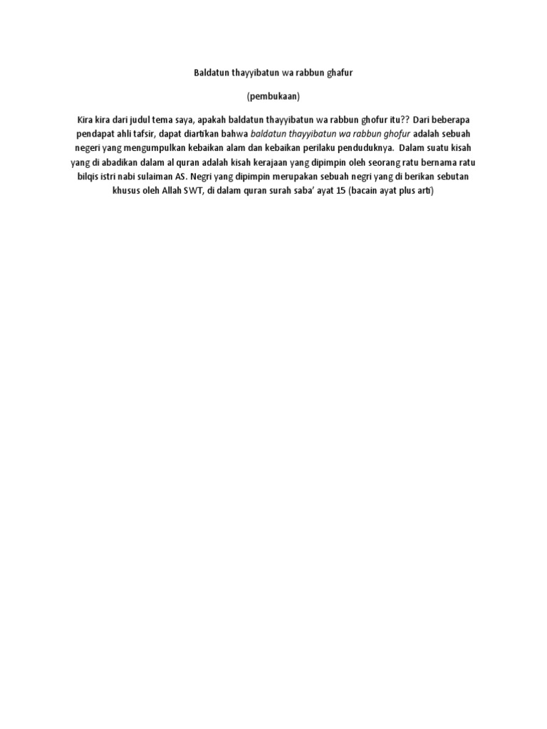 Baldatun Thayyibatun Wa Rabbun Ghafur Jayak | PDF