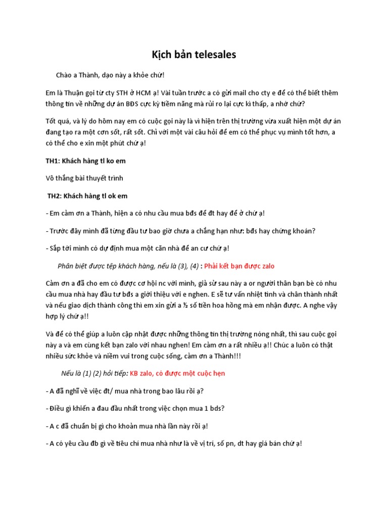 Kịch Bản Telesales | PDF
