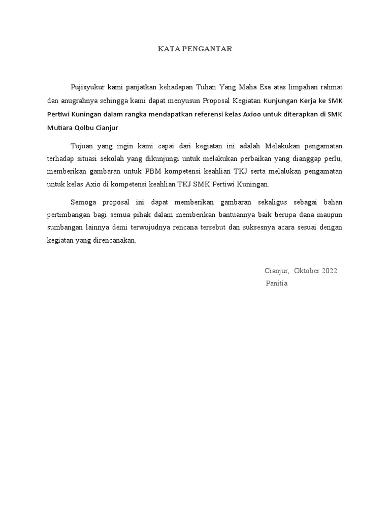 KATA PENGANTAR Proposal Kunjungan Industri | PDF