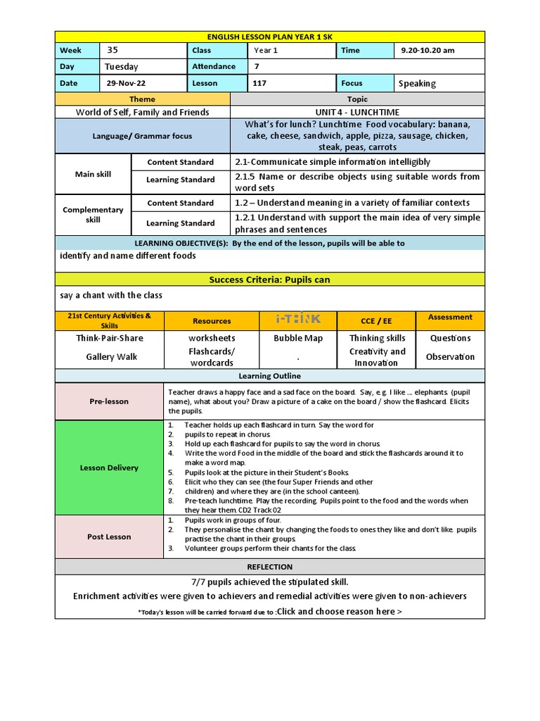 Week 35 English Lesson Plan Year 1 SK | PDF | Lesson Plan | Teachers