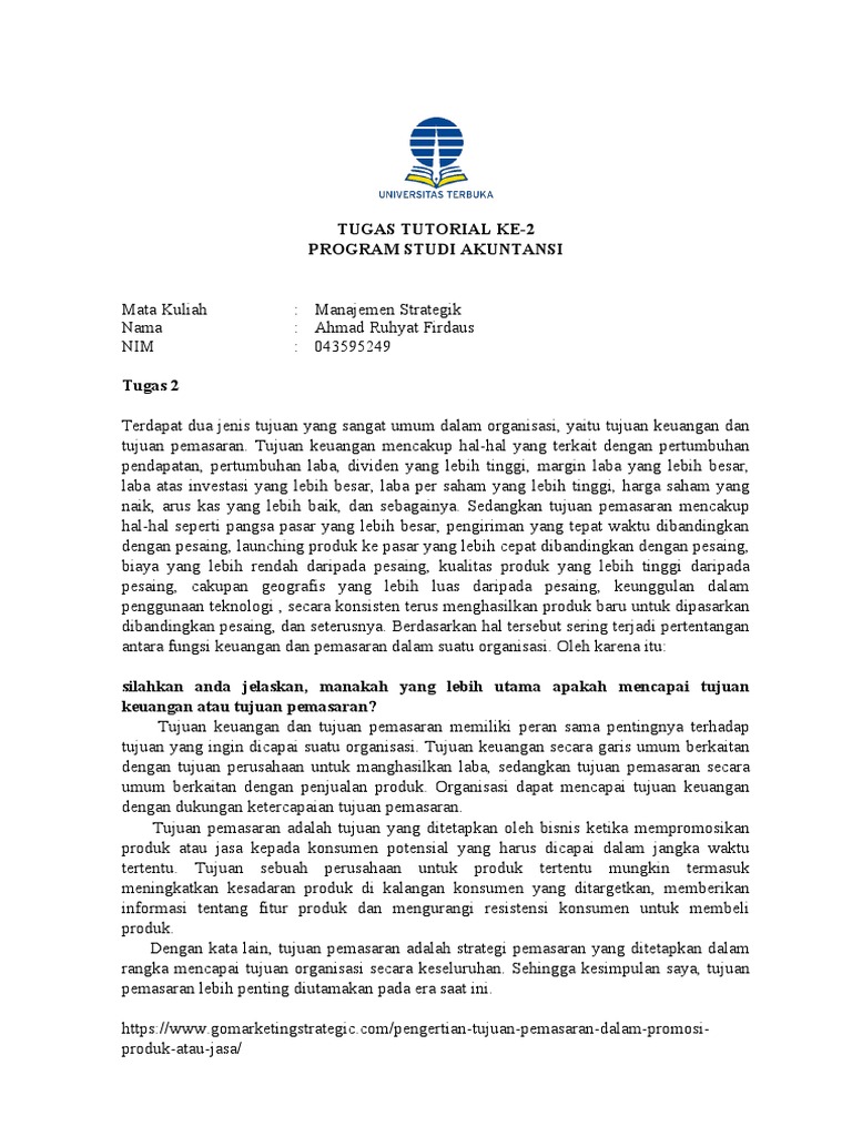 TUGAS 2 - Manajemen Strategik - UT | PDF