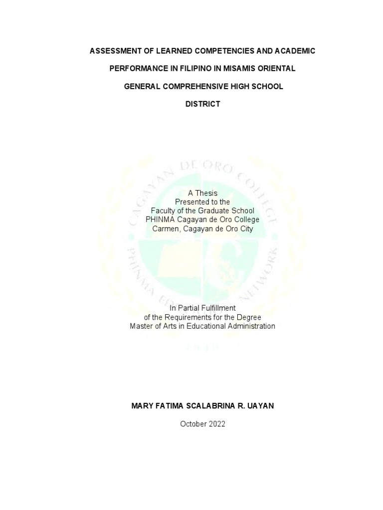 Assessment of Learned Competencies and Academic Performance in Filipino ...