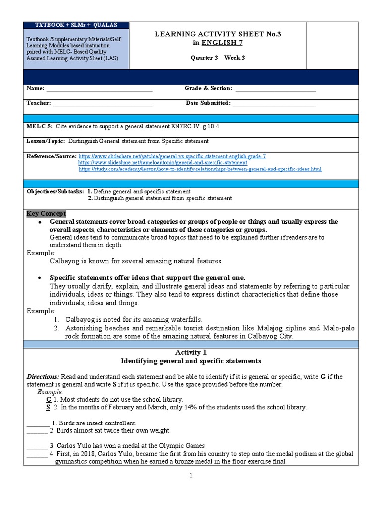 Las Melc5 Q3 WK3 Eng7 | PDF | Learning | Textbook