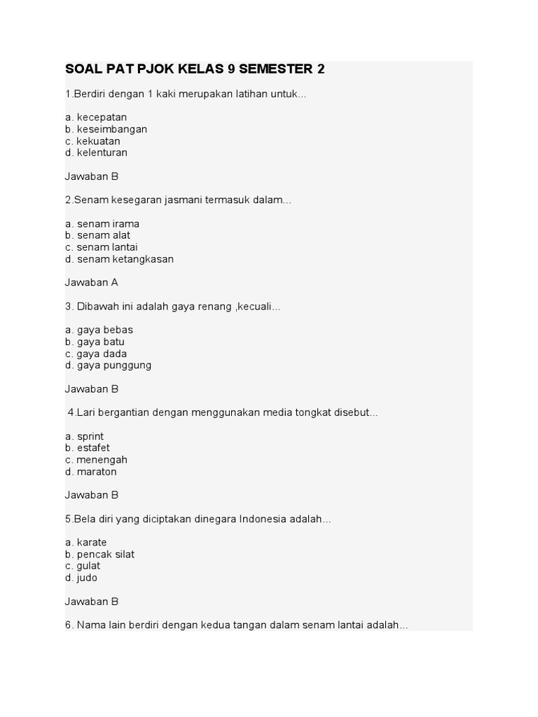 Soal PAT PJOK Kelas 9 Semester 2 | PDF