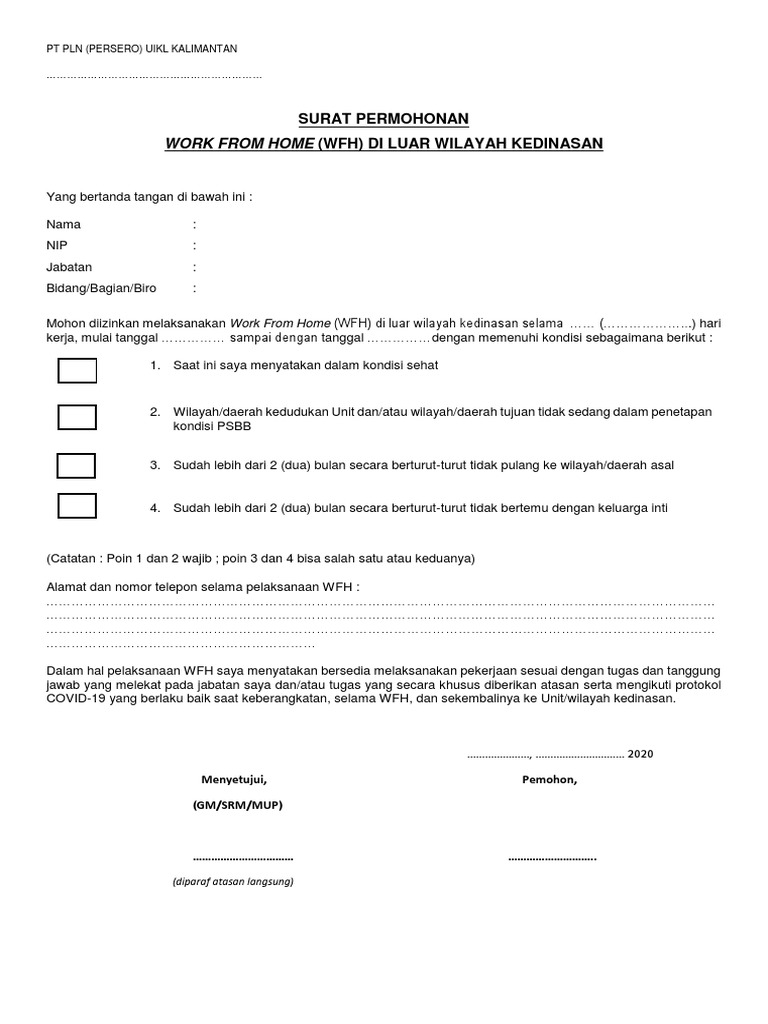 Form WFH di Luar Wilayah Kedinasan | PDF