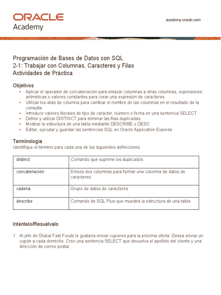 DP 2 1 Practice Esp | PDF | SQL | Software