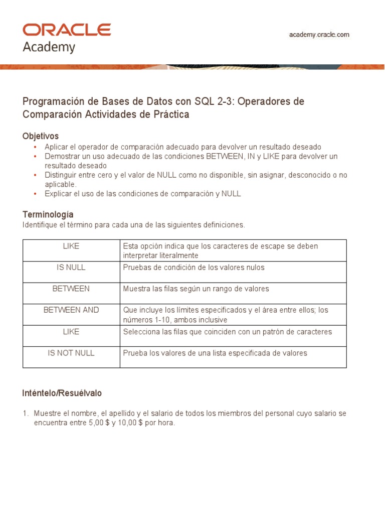 DP 2 3 Practice Esp | PDF | SQL | Software de gestión de datos