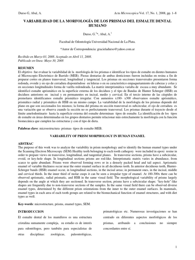 Variabilidad De La Morfología De Los Prismas Del Esmalte Pdf