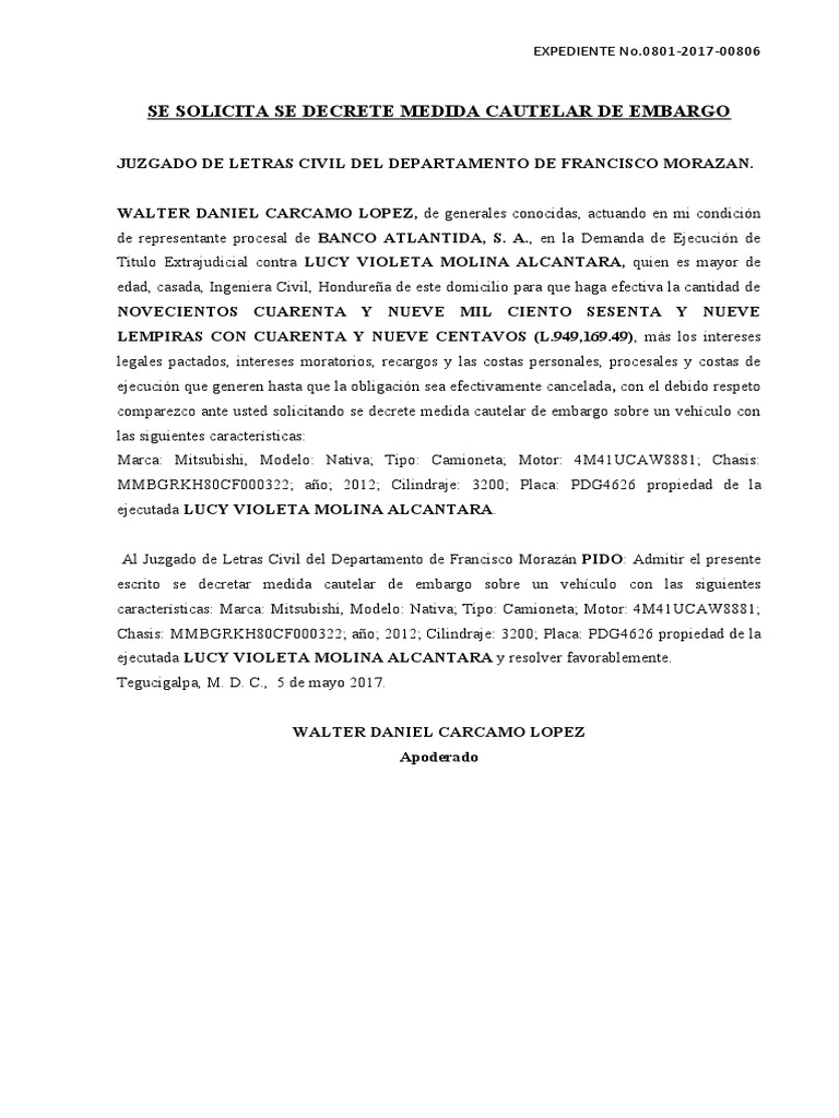 Se Solicita Se Decrete Medida de Embargo | PDF