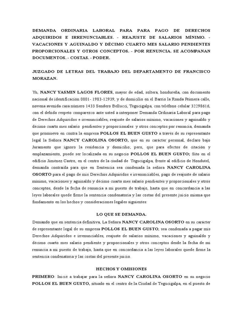 Demanda Lab de Nancy Lagos | PDF | Salario | Sentencia (ley)