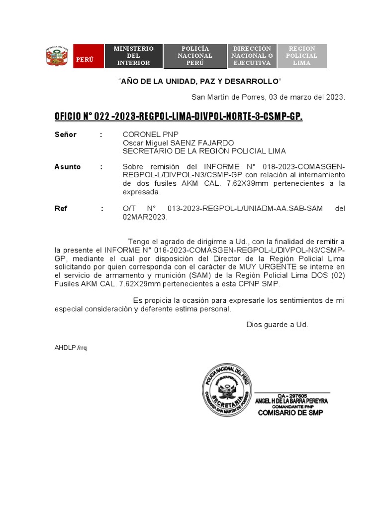 Modelos de Oficios Policiales en Perú | PDF | Perú | Lima