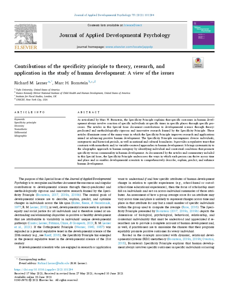 Journal of Applied Developmental Psychology: Richard M. Lerner, Marc H ...