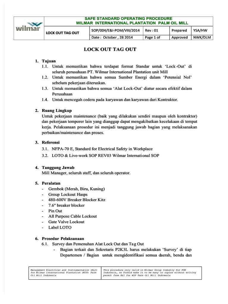 Logout Tagout Procedure | PDF