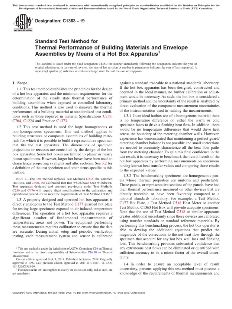 Standard Test Method For Thermal Performance of Building Materials and ...