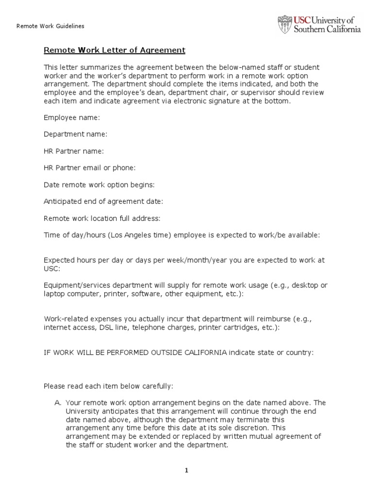Remote Work Letter of Agreement | PDF | Home Insurance | Employment