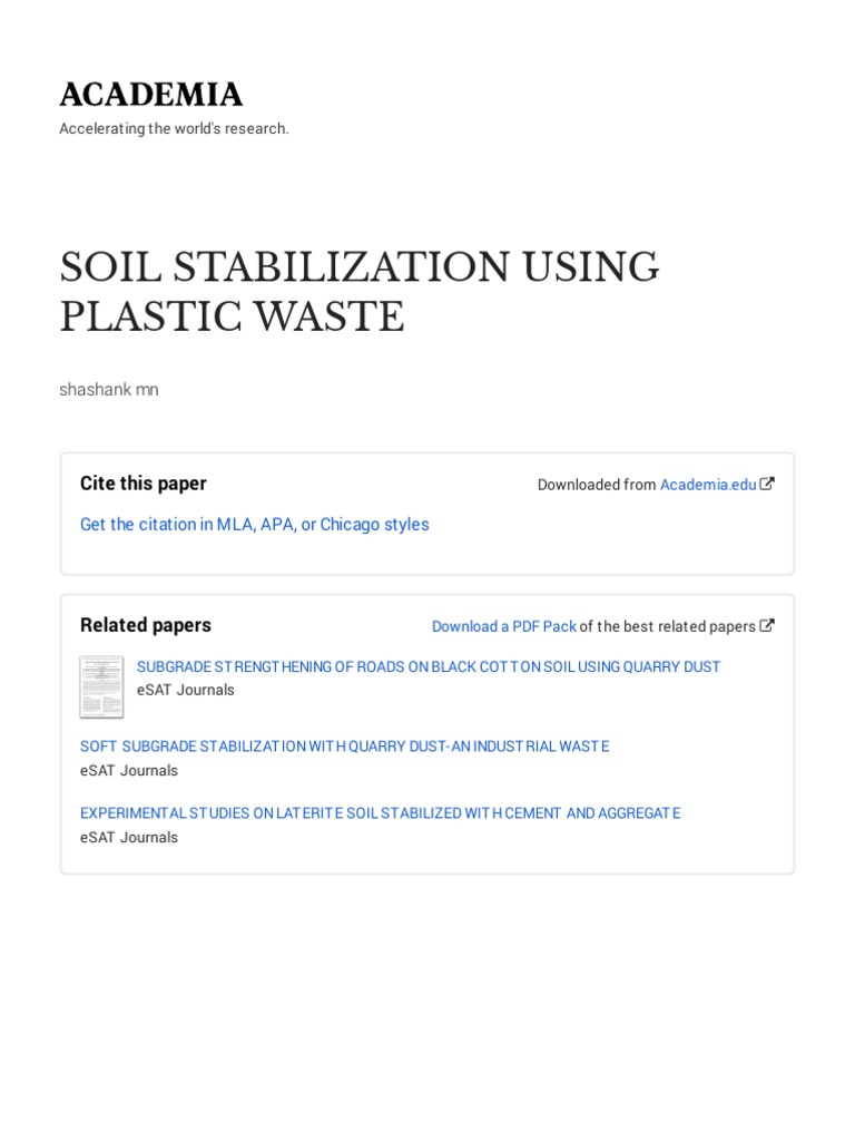 Soil Stabilization with Plastic Waste | PDF | Soil | Horticulture