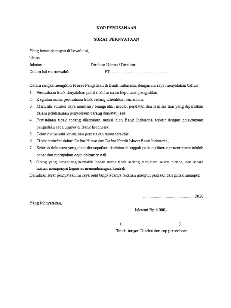 Surat Pernyataan Rekanan | PDF