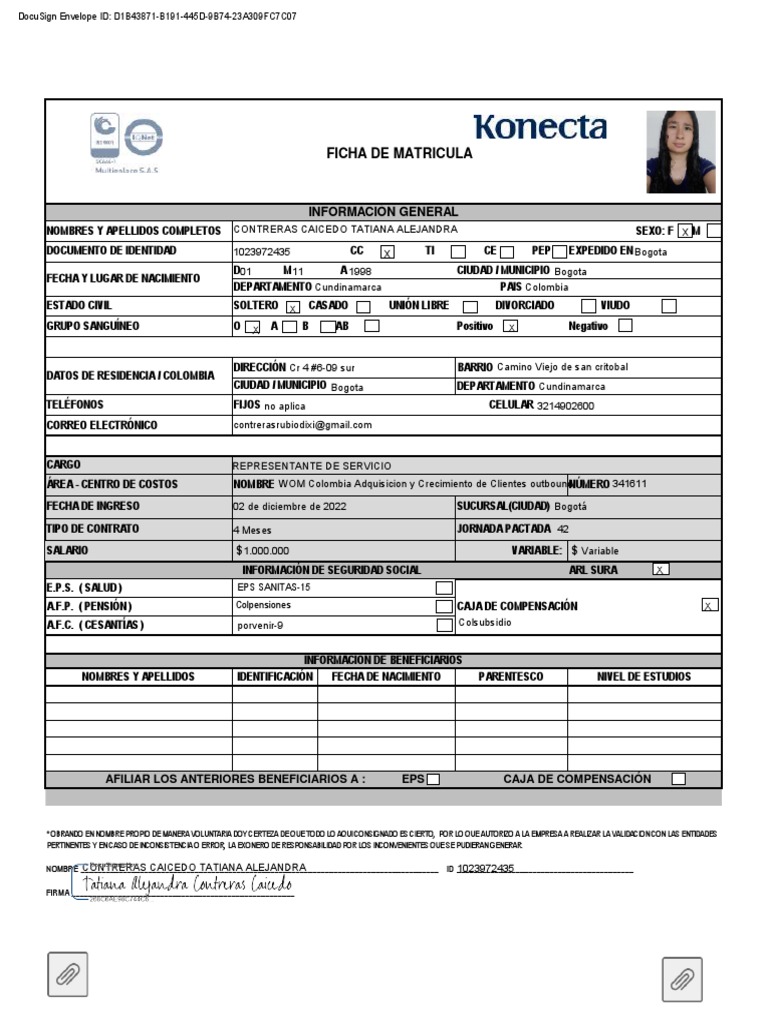 Ficha de Matricula - Konecta VersiÃ N 2020 | PDF