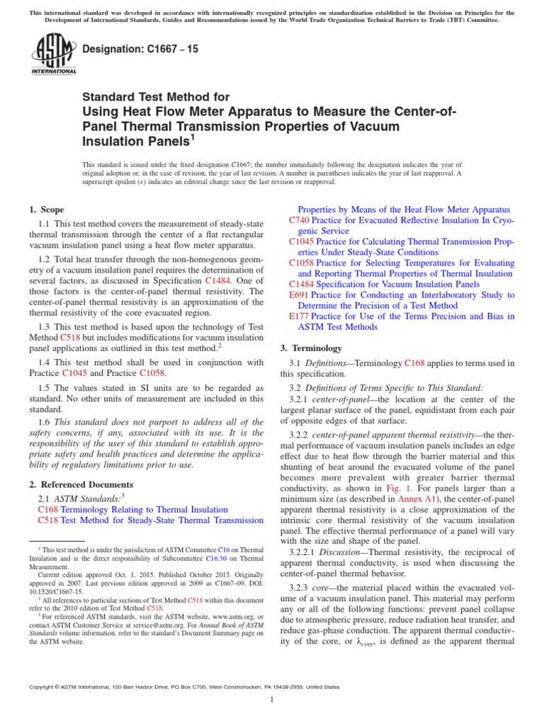 Standard Test Method For Using Heat Flow Meter Apparatus To Measure The ...