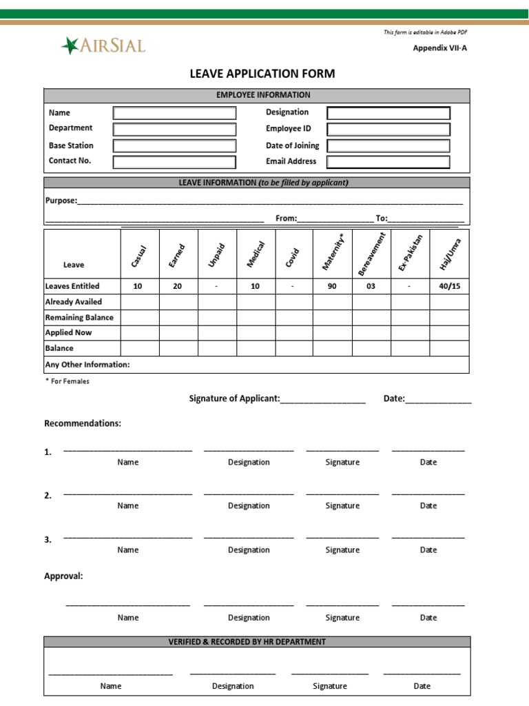 Editable Leave Application Form | PDF