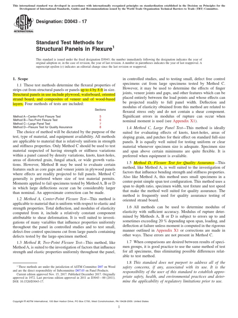 Standard Test Methods For Structural Panels in Flexure | PDF | Bending ...