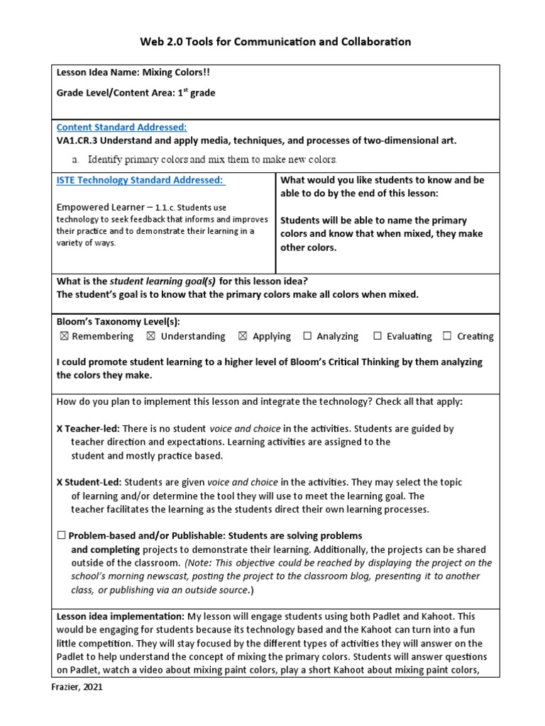 Primary Color Mixing Lesson Plan | PDF | Learning | Education Theory