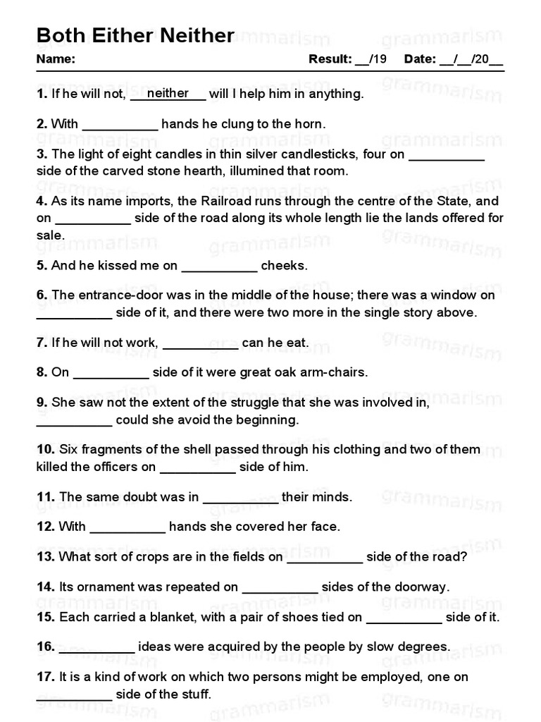 Grammarism Both Either Neither Test 3 1813177 Pdf