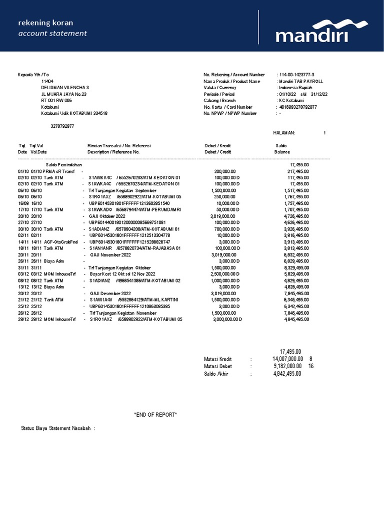 Rekening Koran Qindri | PDF | Business | Technology & Engineering