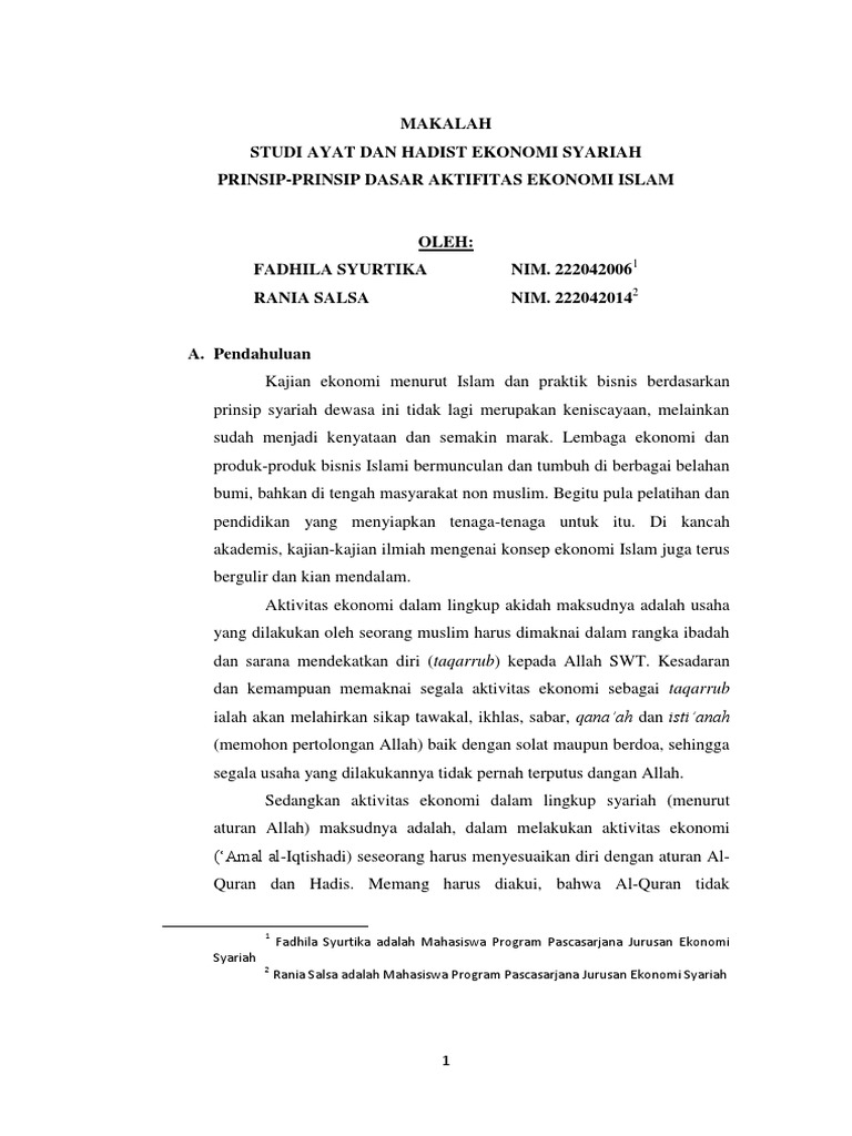 Makalah Studi Ayat Dan Hadist Ekonomi | PDF