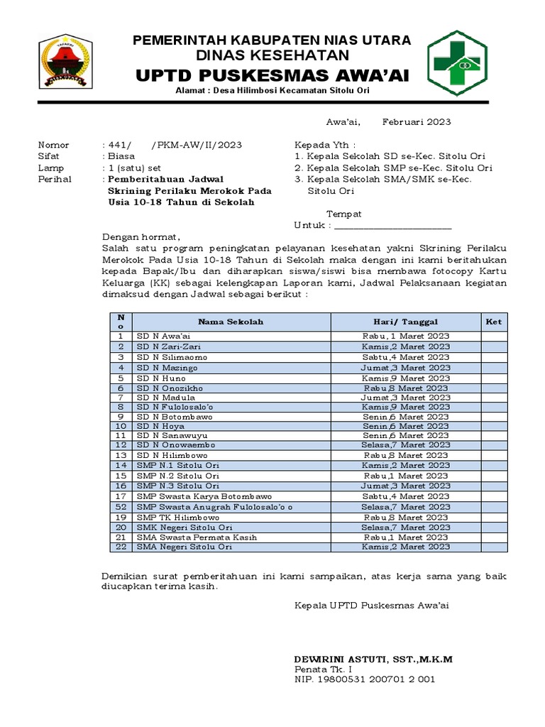 SURAT PEMBERITAHUAN SKRINING MEROKOK | PDF