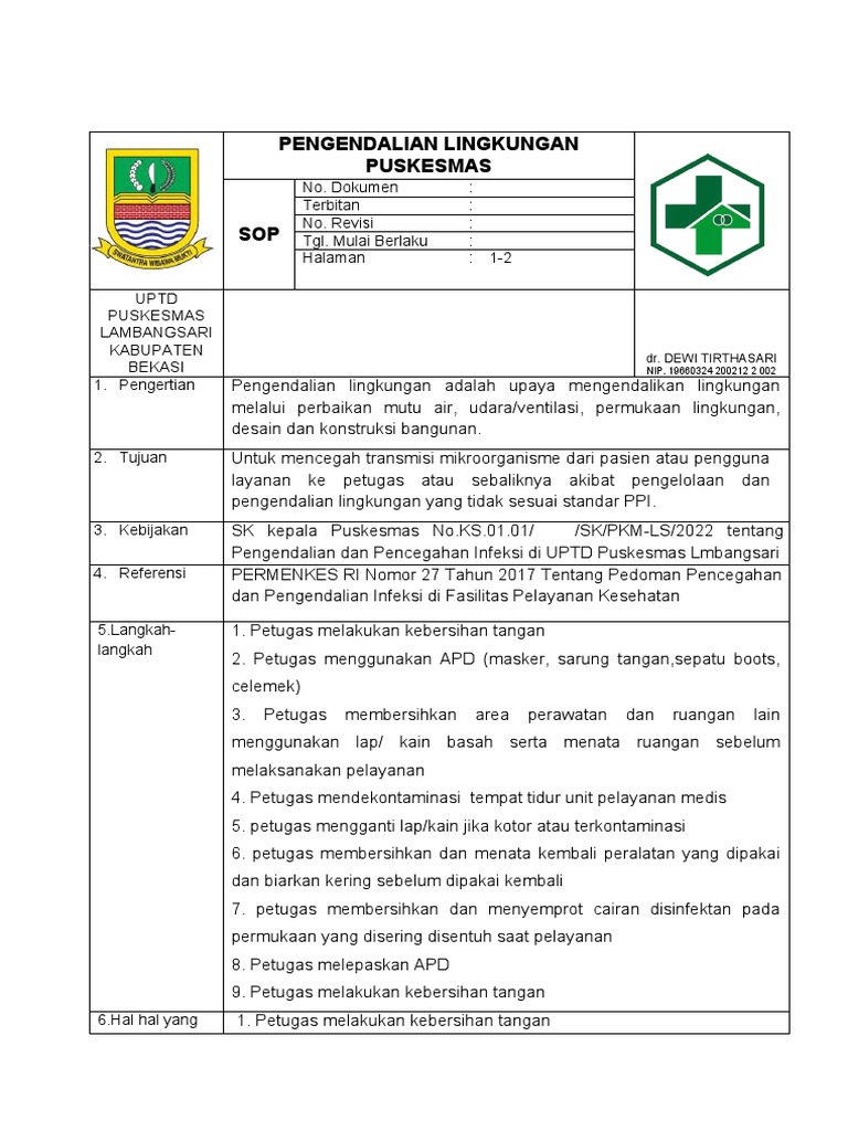 SOP Pengendalian Lingkungan Puskesmas | PDF