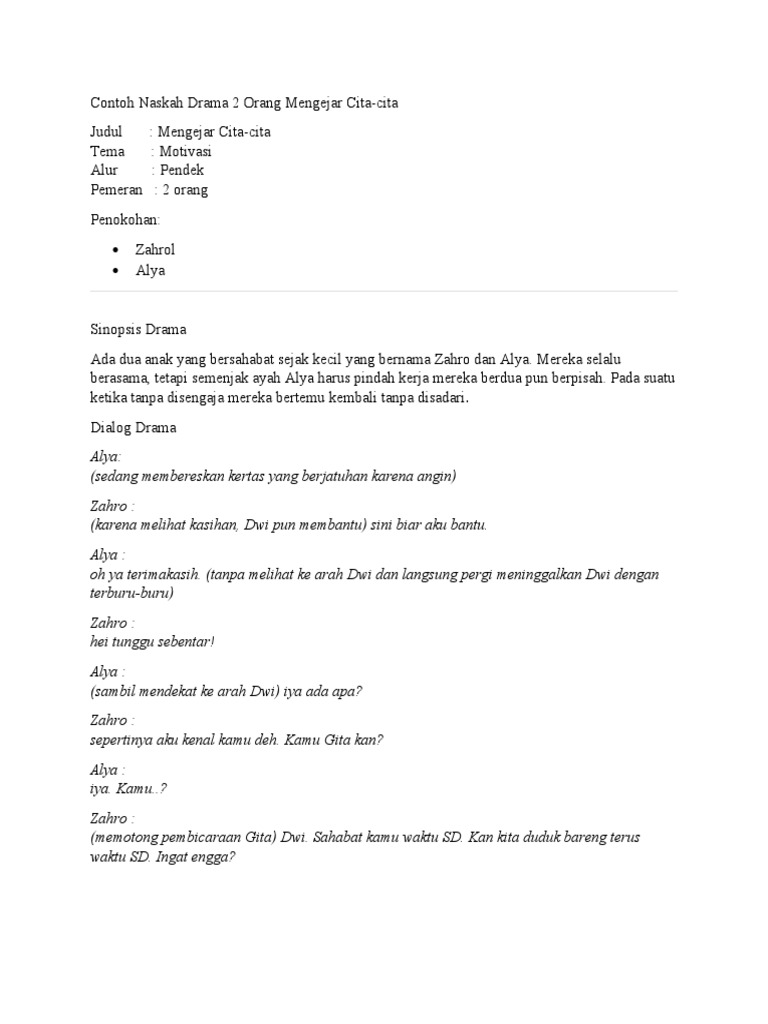 Contoh Naskah Drama 2 Orang | PDF