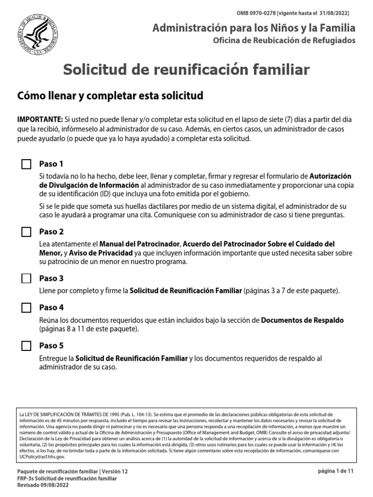 FRP-3s Family Reunification Application - FRP v12 - Spanish - 2022 08 ...