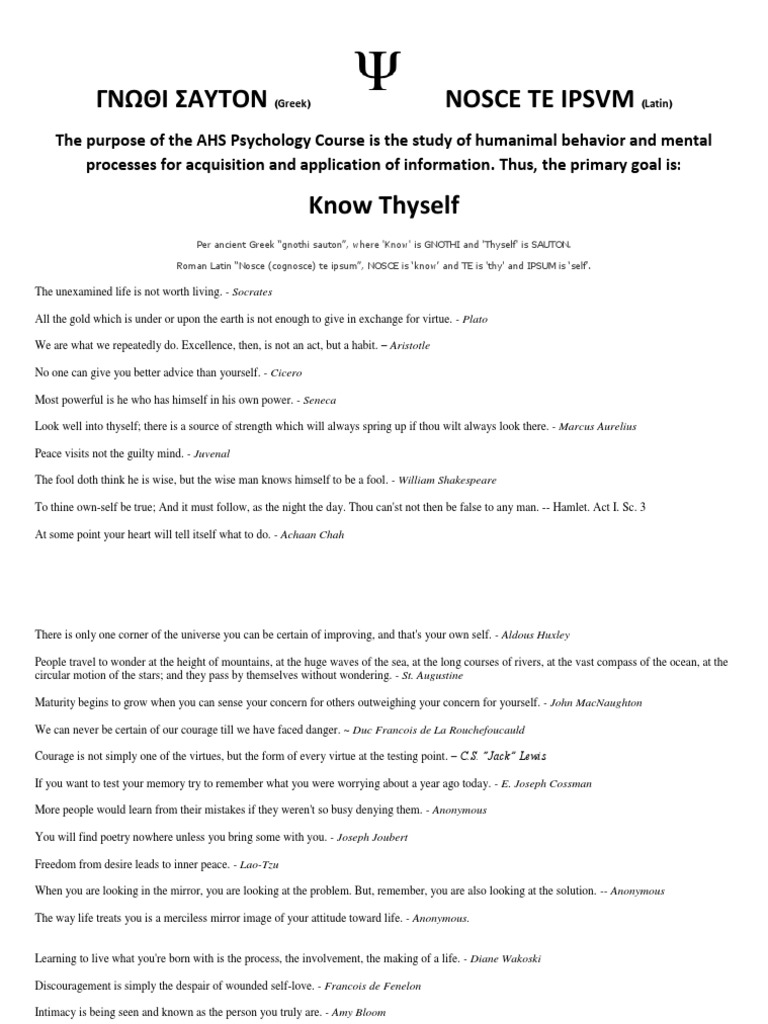 Know Thyself An Ancient Call To Self Awareness Pdf