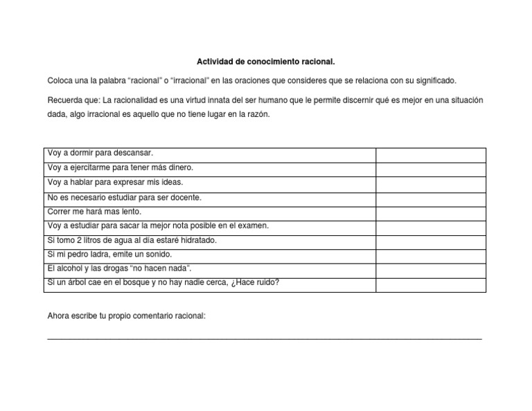 Actividad de Conocimiento Racional | PDF