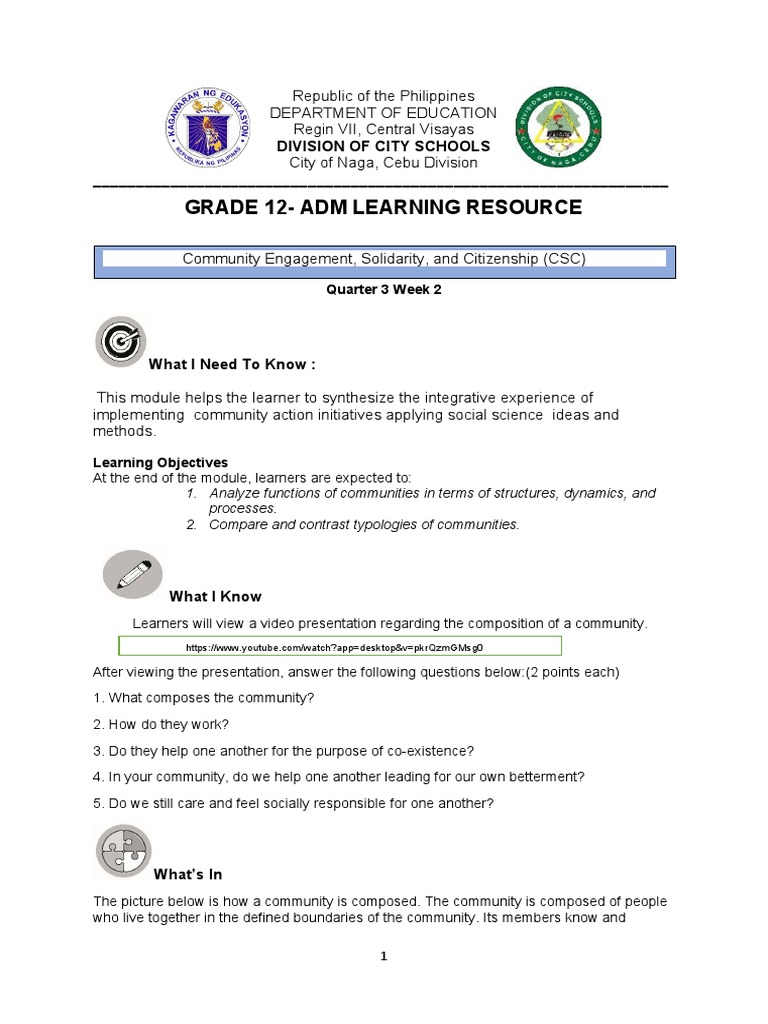 Grade 12 Community Action Module | PDF | Community | Suburb